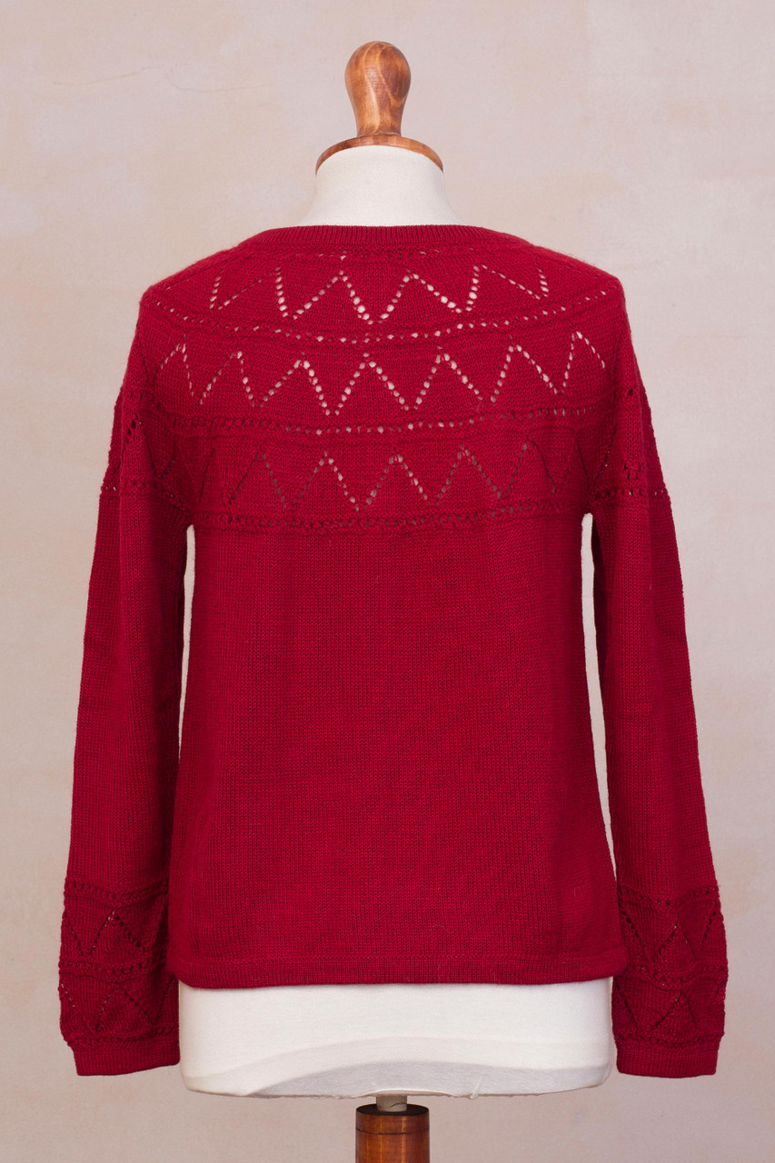 Crimson Baby Alpaca Cardigan Sweater with Pointelle Knit 'Sweet ...