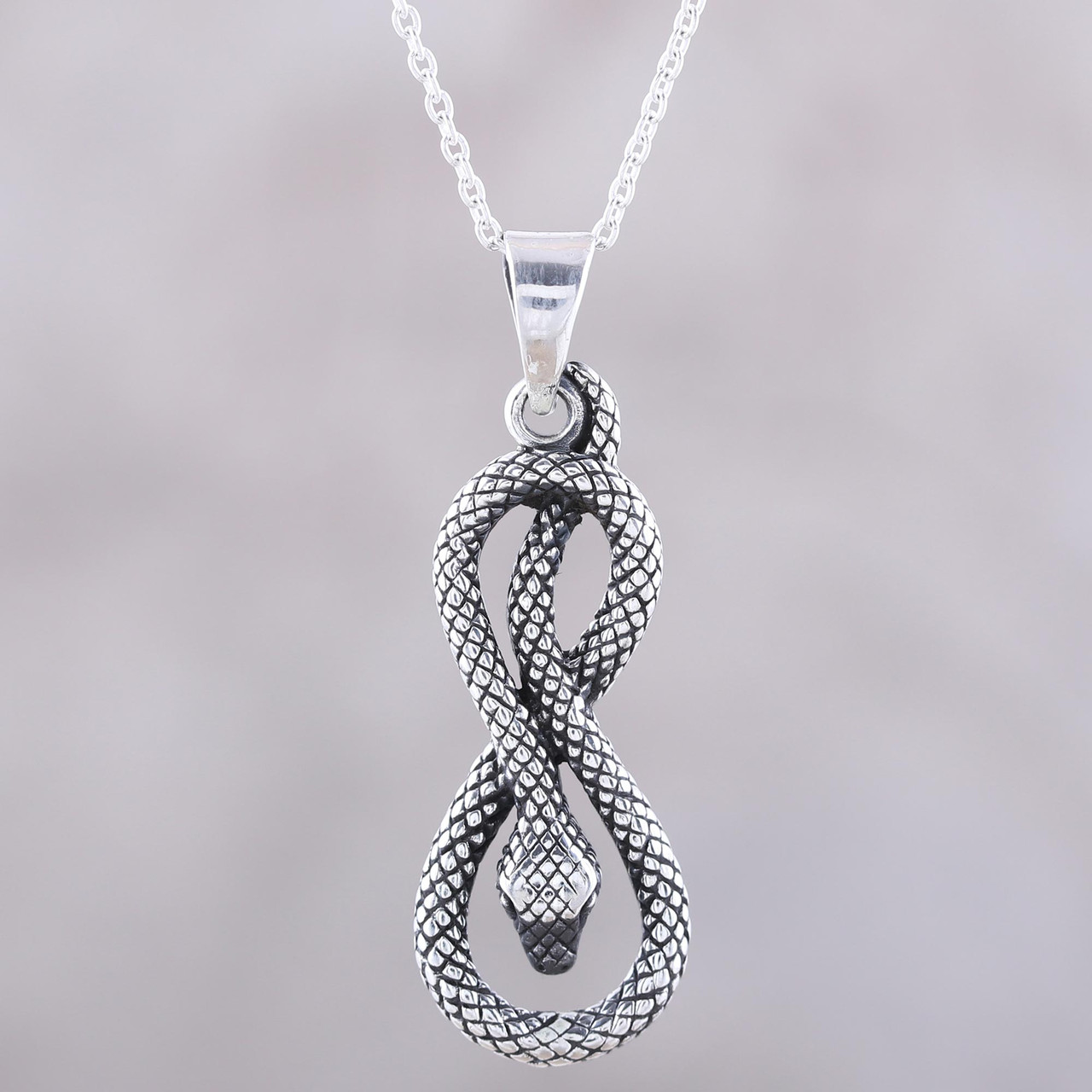 925 Sterling Silver Serpent Pendant Necklace from India 'Twisting ...