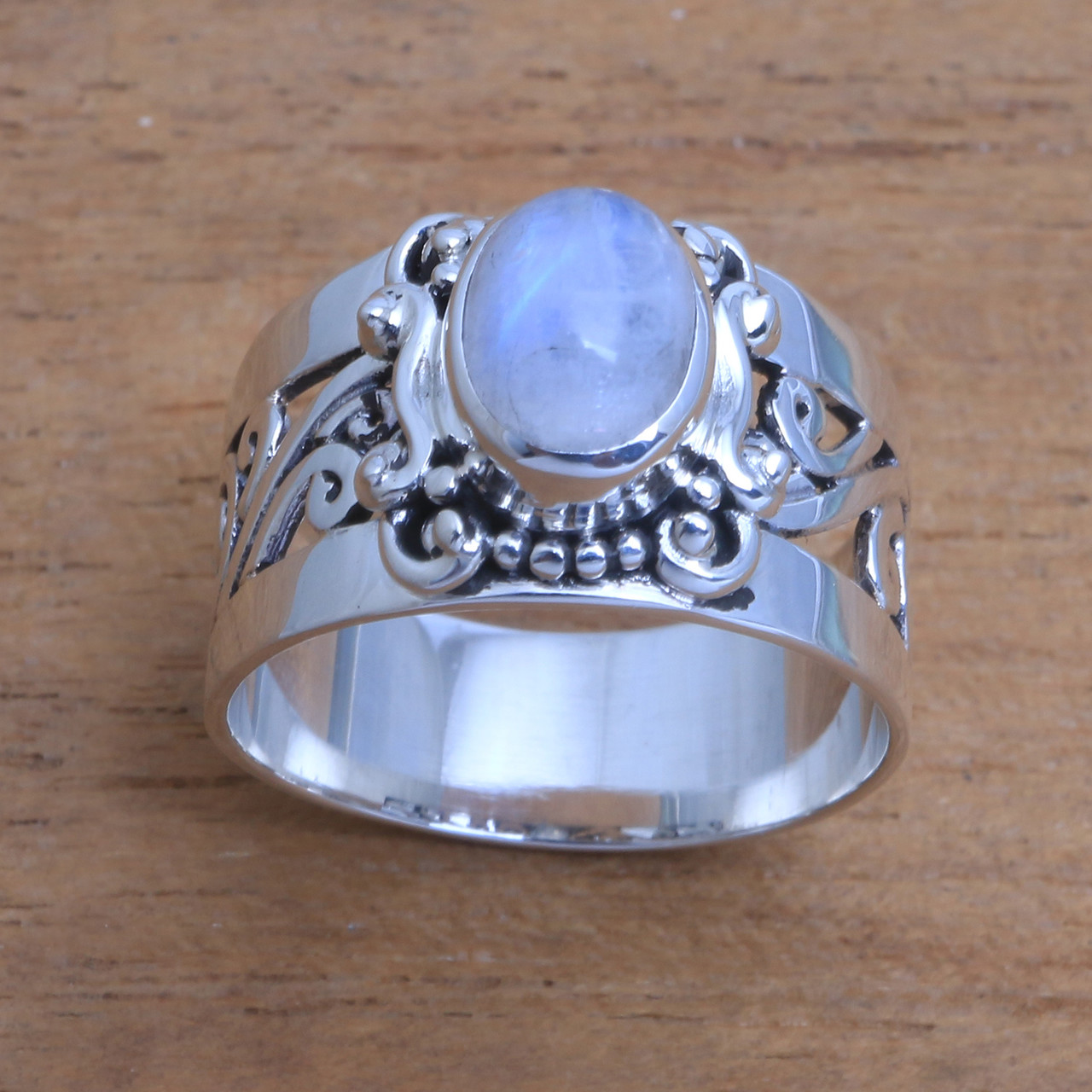 Artisan Crafted Rainbow Moonstone Cocktail Ring from Bali 'Lost Light ...