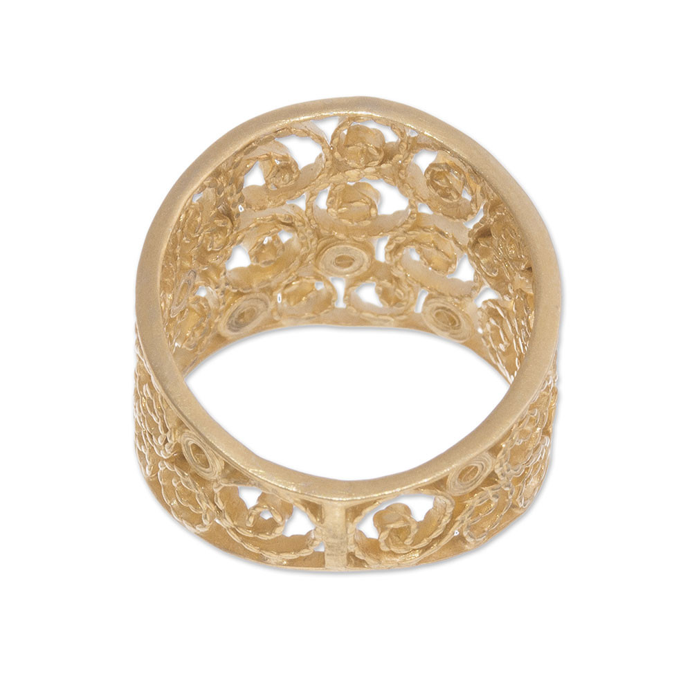 Gold Plated Sterling Silver Filigree Band Ring from Peru 'Colonial ...