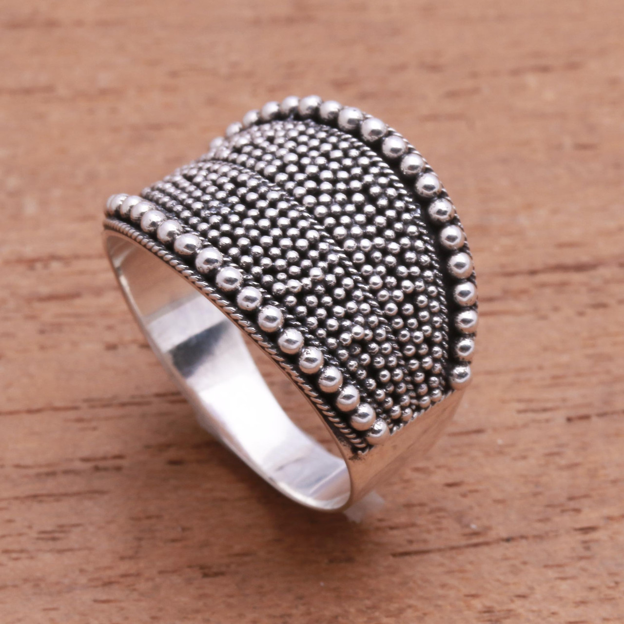 Dot Pattern Sterling Silver Band Ring from Java 'Balinese Dots ...