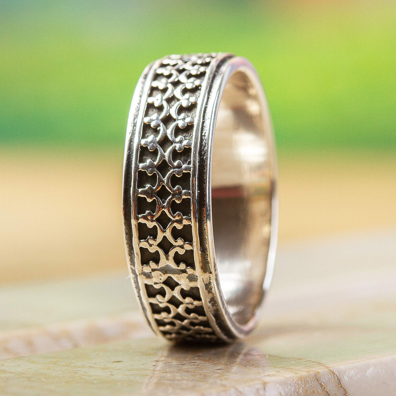 950 Silver Fretwork Band Ring from Mexico 'Elegant Fretwork ...