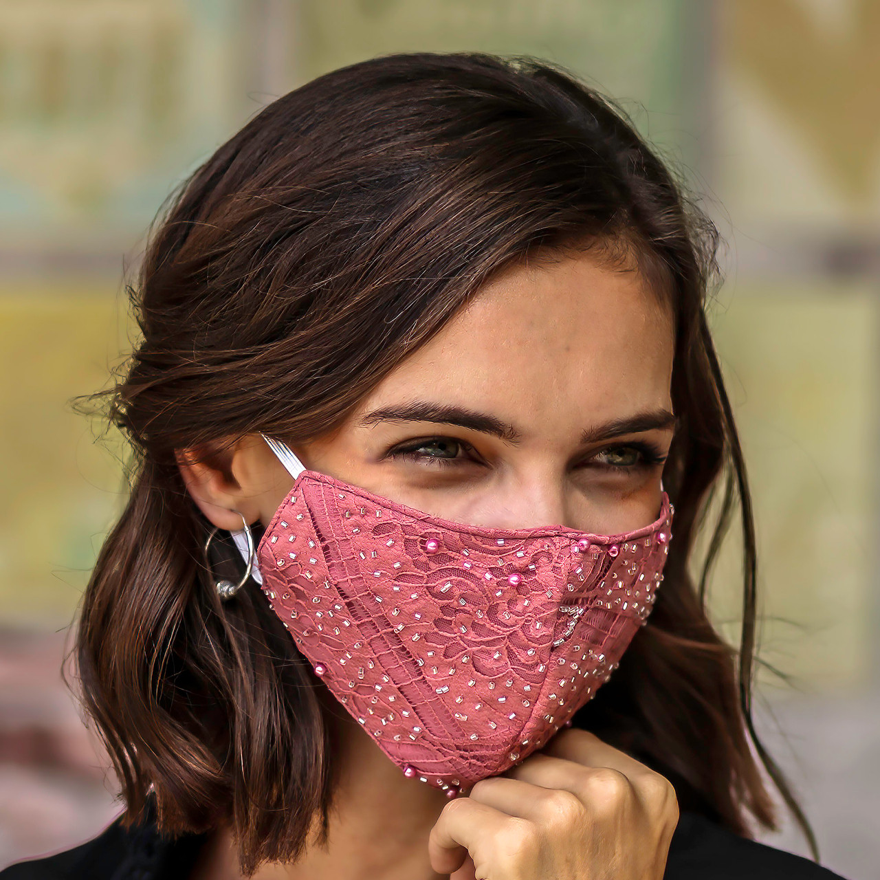 3 Beaded Lace Embroidered Contoured Face Masks 'Island Elegance ...