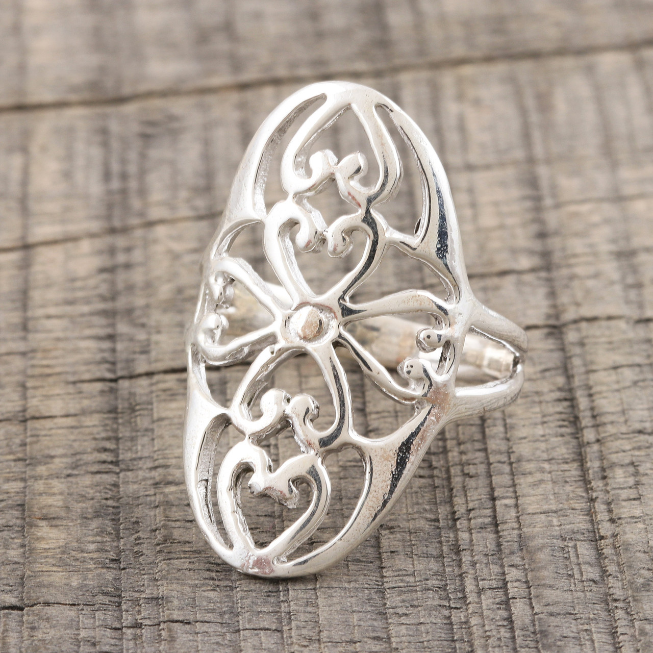 Ornate Sterling Silver Jali Ring 'Floral Jali' - International Medical ...