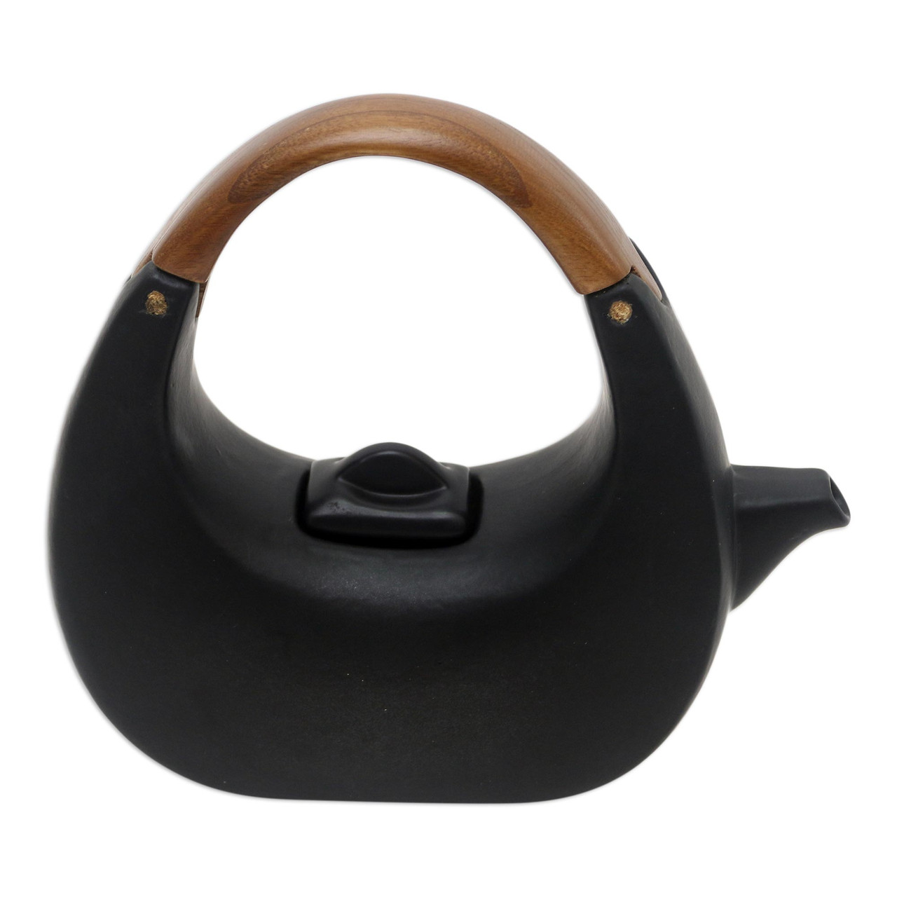 Balinese Matte Black Ceramic Tea Set with Teak Handle 'Resting Cloud in ...