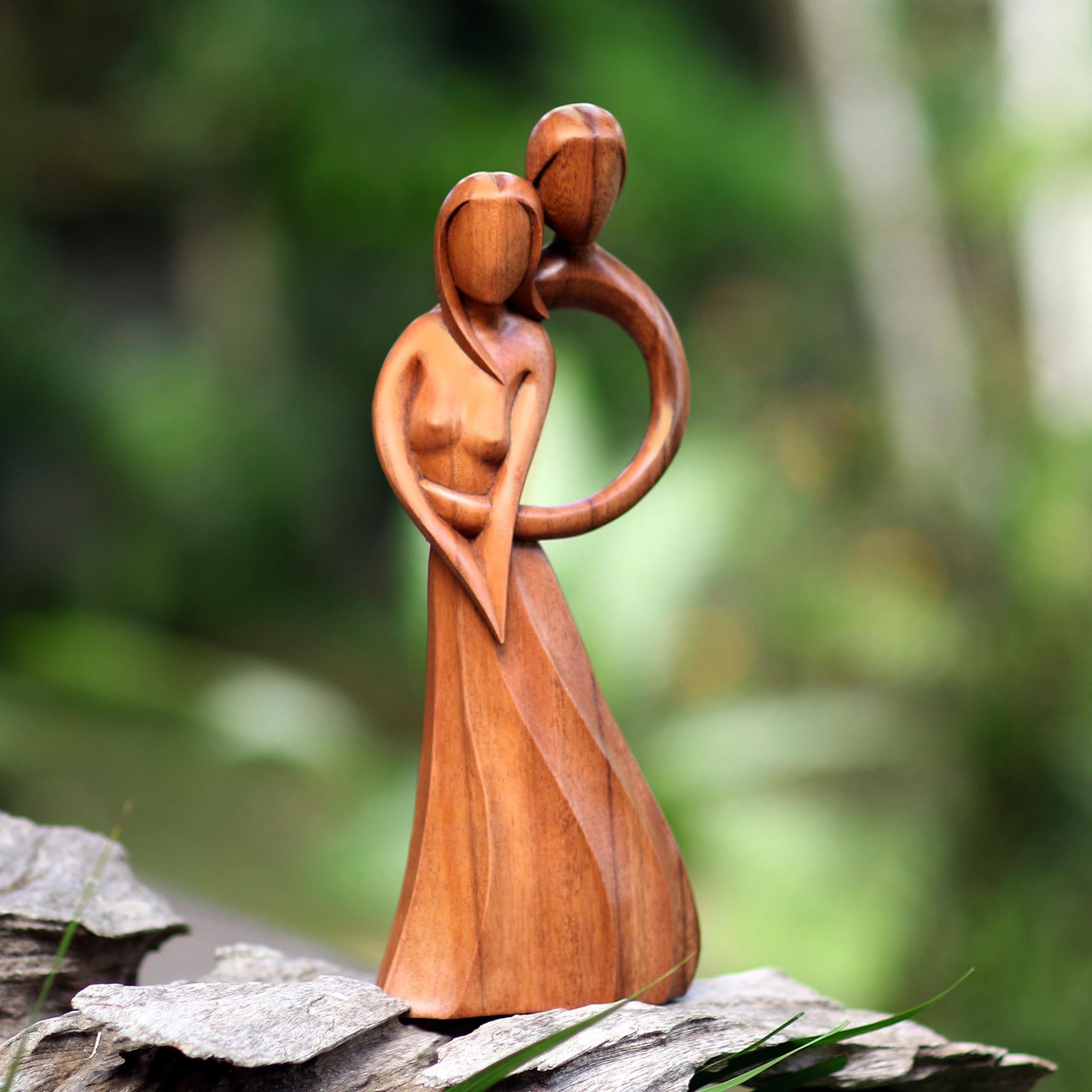 Artisan Crafted Suar Wood Romantic Statuette from India 'Fairytale ...