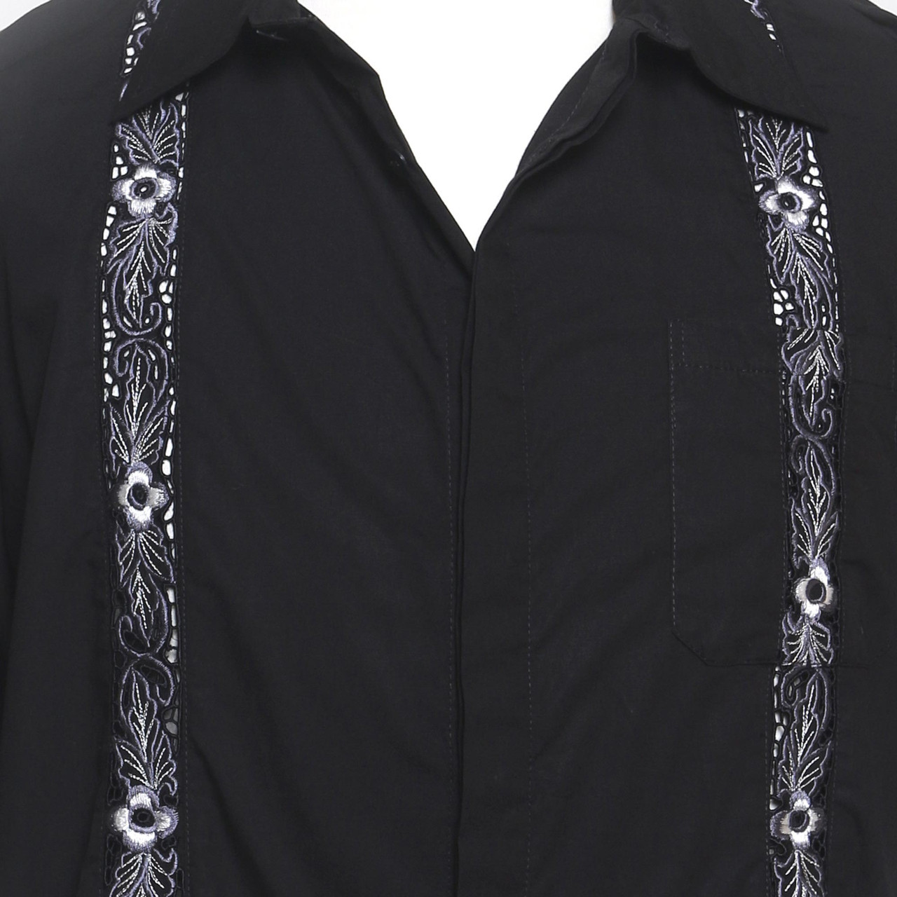 Men's Black Embroidered Cotton Shirt 'Black Borders' - International ...