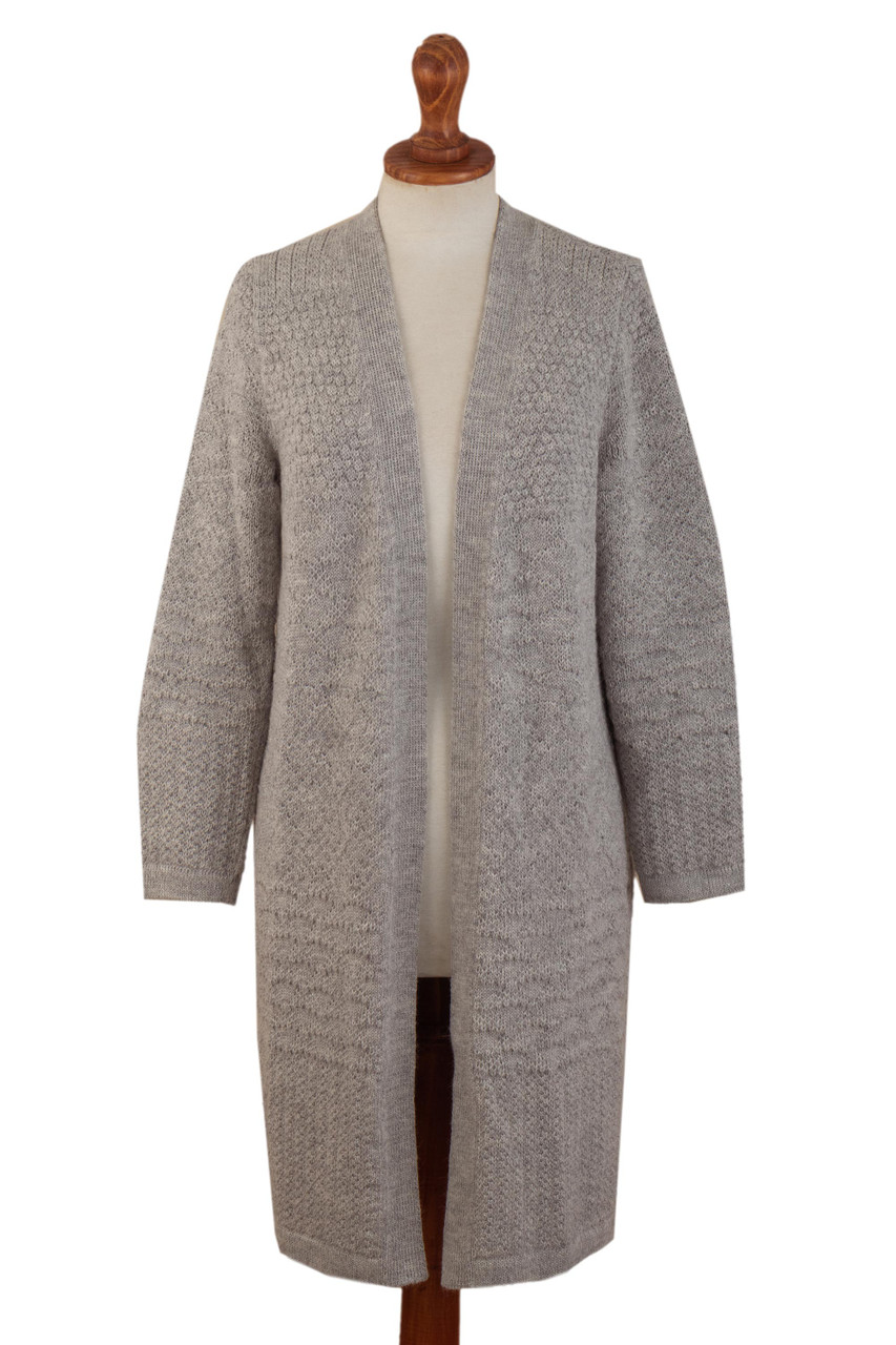 Long Alpaca Blend Cardigan 'Grey Textures' - International Medical Corps