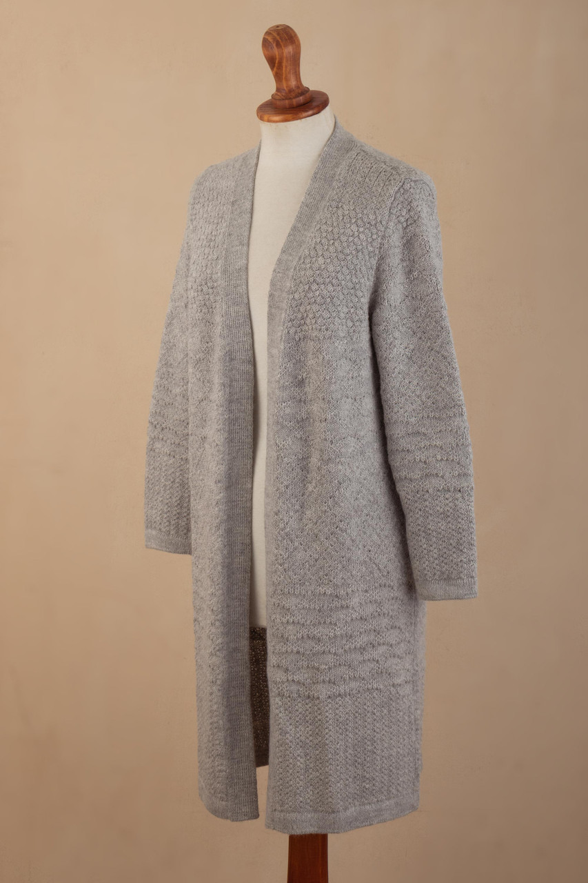 Long Alpaca Blend Cardigan 'Grey Textures' - International Medical Corps