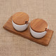 Hand Made Ceramic and Teak Wood Condiment Set 'Flavor Duo in White ...