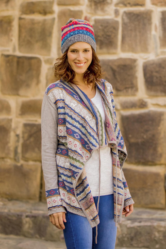Cotton and Acrylic Blend Cardigan from Peru 'Sacred Valley ...