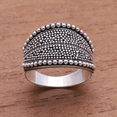 Dot Pattern Sterling Silver Band Ring from Java 'Balinese Dots ...