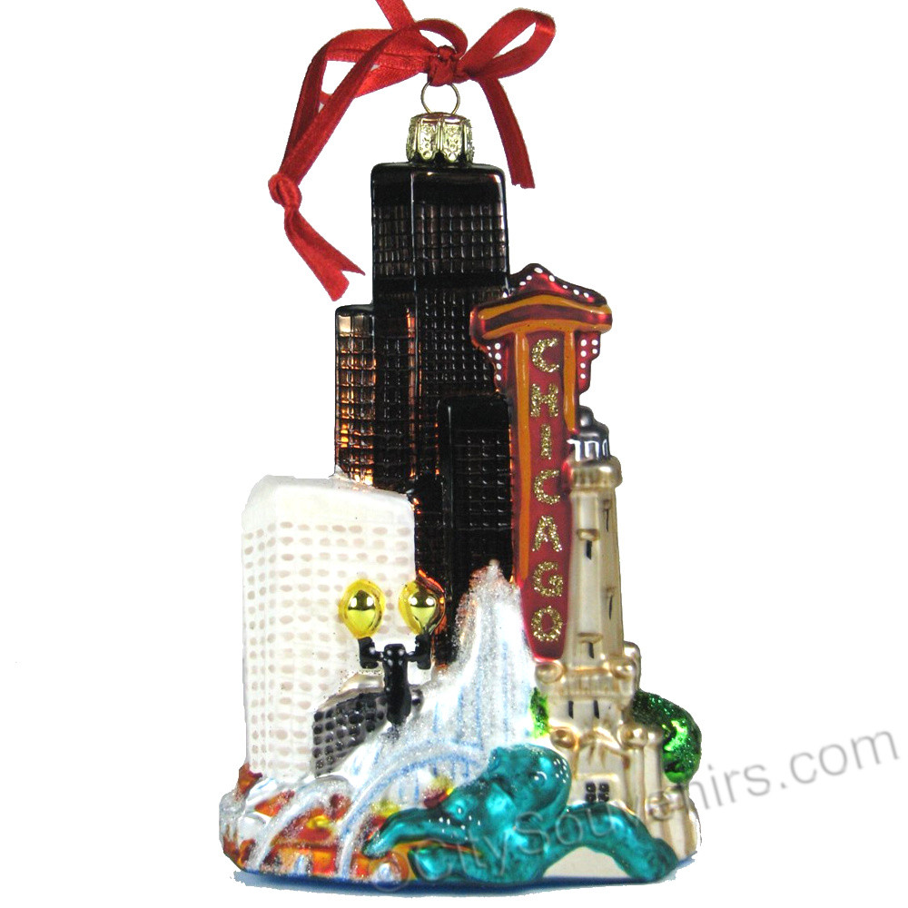 Chicago Cityscape Glass Ornament
