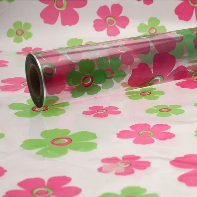 Cellophane Print Fleur Lime Green Hot Pink 50cm 100m - CB Gold
