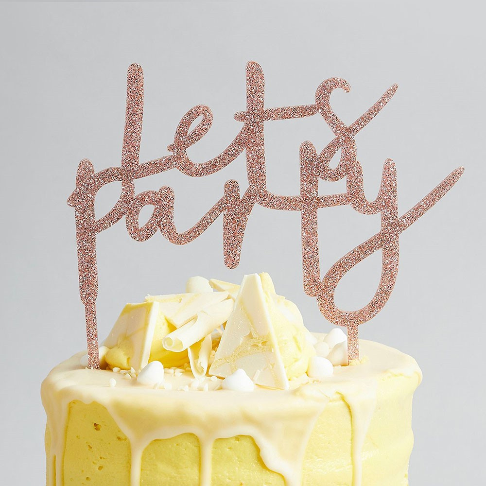 Rose Gold Let's Party Cake Topper - CB Gold