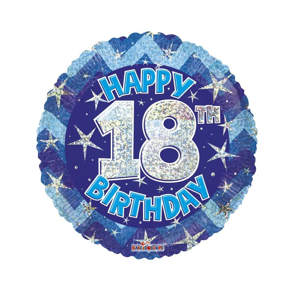 Blue Holographic Happy 18th Birthday Balloon - 18 inch - CB Gold
