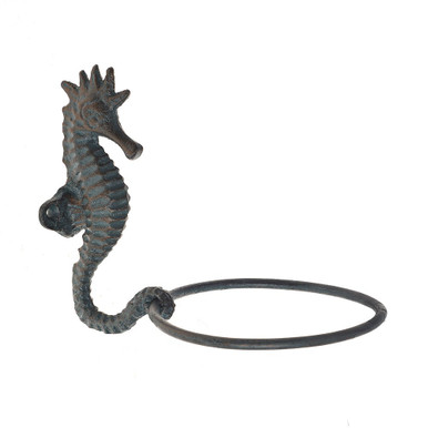 Cast Iron Wall Mounted Seahorse Towel Ring Antique Bronze - CB Gold