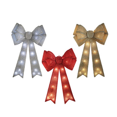 3 Assorted Light up Door Bows Red/Gold/Silver H50cm - CB Gold