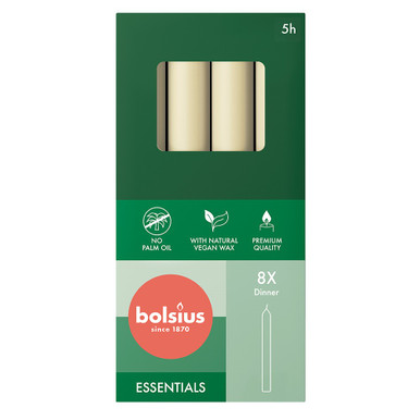 Bolsius Essential Dinner Candles Box of 8 -170x20mm - Soft Pearl - CB Gold