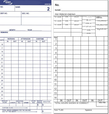Icon Time - TL-300 Job Costing Time Card | 1-800-TimeClocks