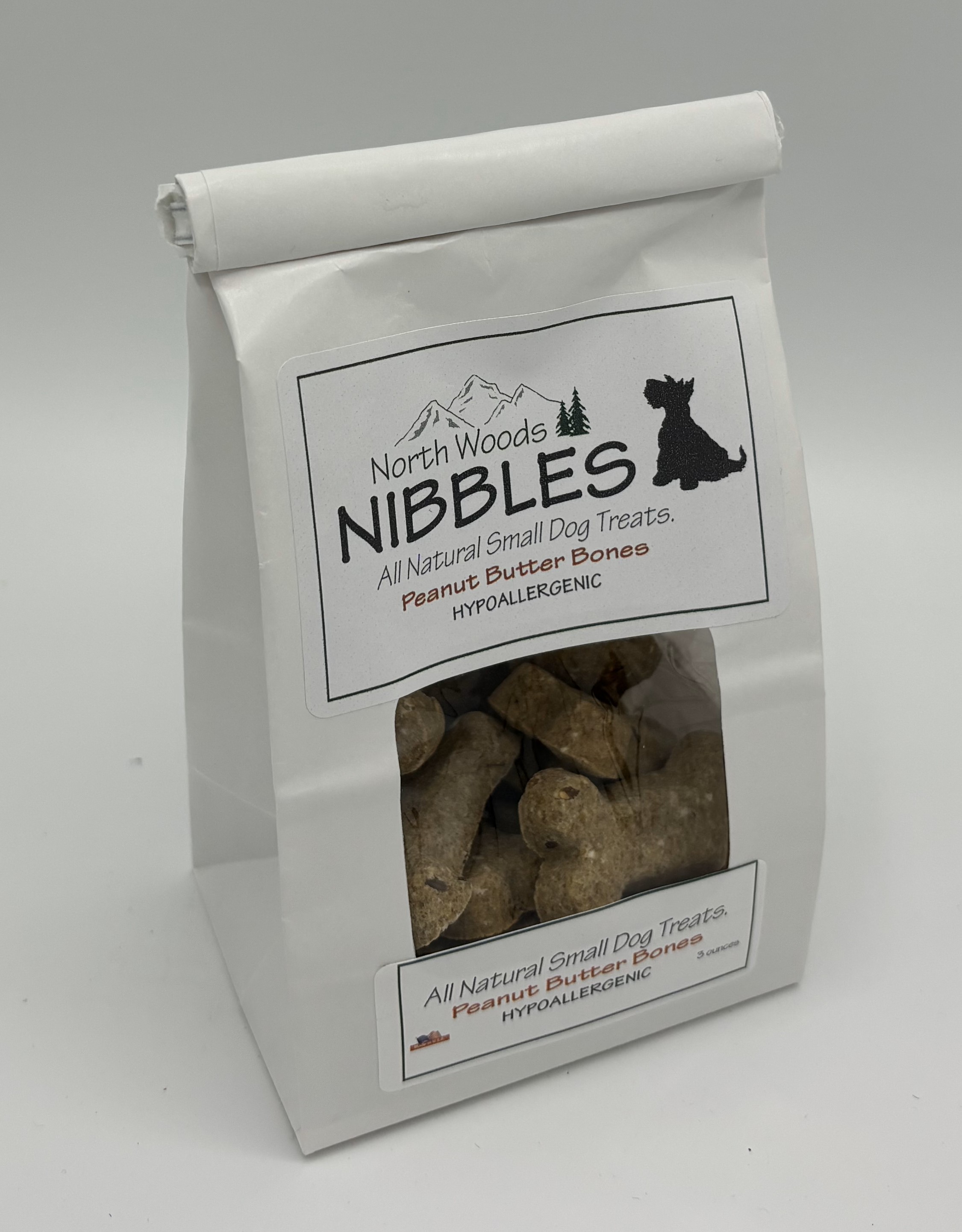 Nibbles 3 0z. Peanut Butter Bones Dog Treats - North Woods Animal Treats