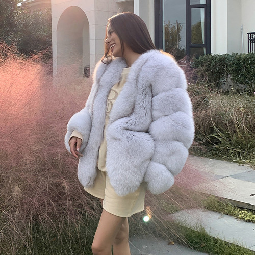 New Arrival Natural White Full Pelt Long Girls Fox Fur Coat Women Fur