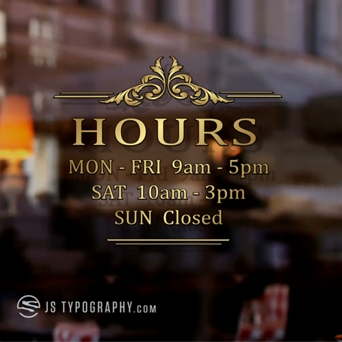 Hours with Ornament Gold - JS Typography Inc