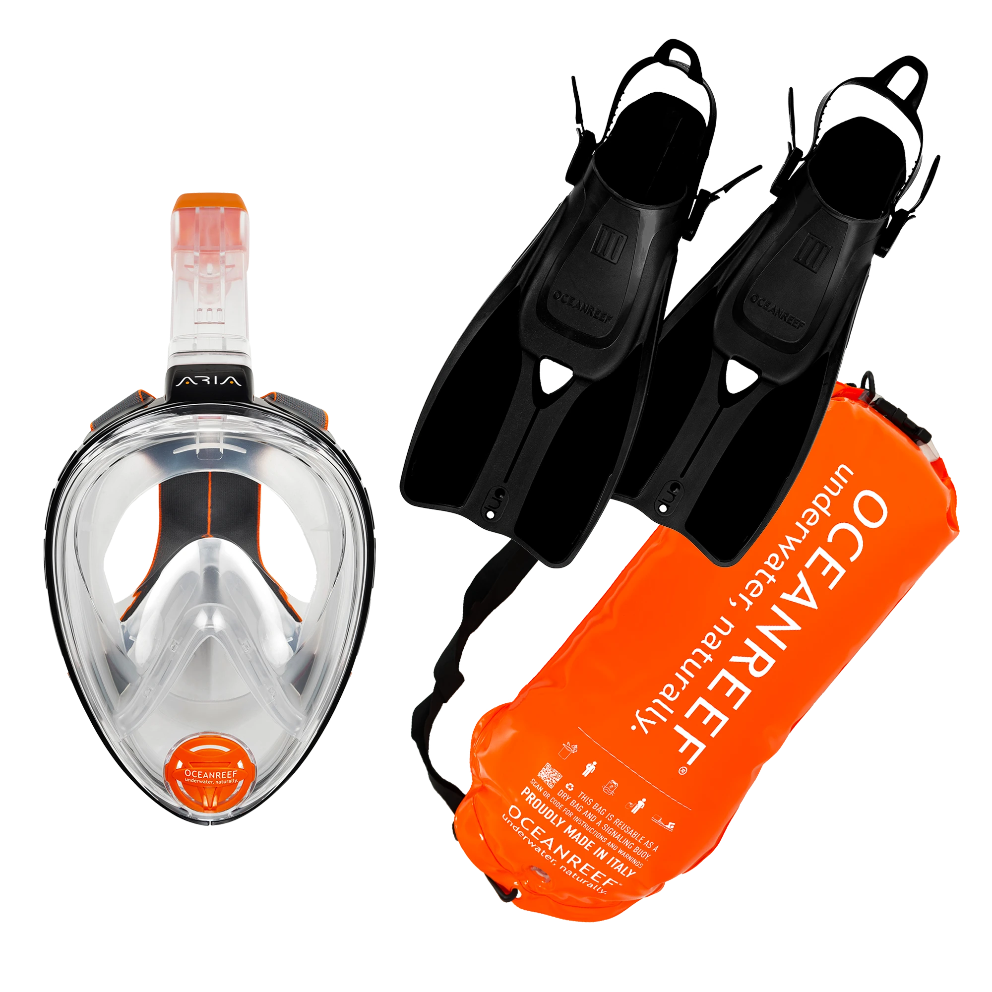 Ocean Reef Aria Classic Full Face Snorkeling Mask Duo II Fins Set ...