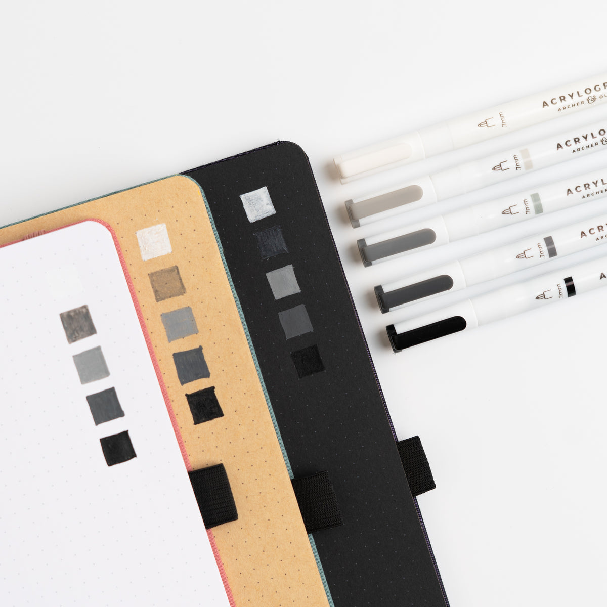 Archer & Olive - Grayscale Acrylographs Pens - Set of 5 - CarefullyCrafted