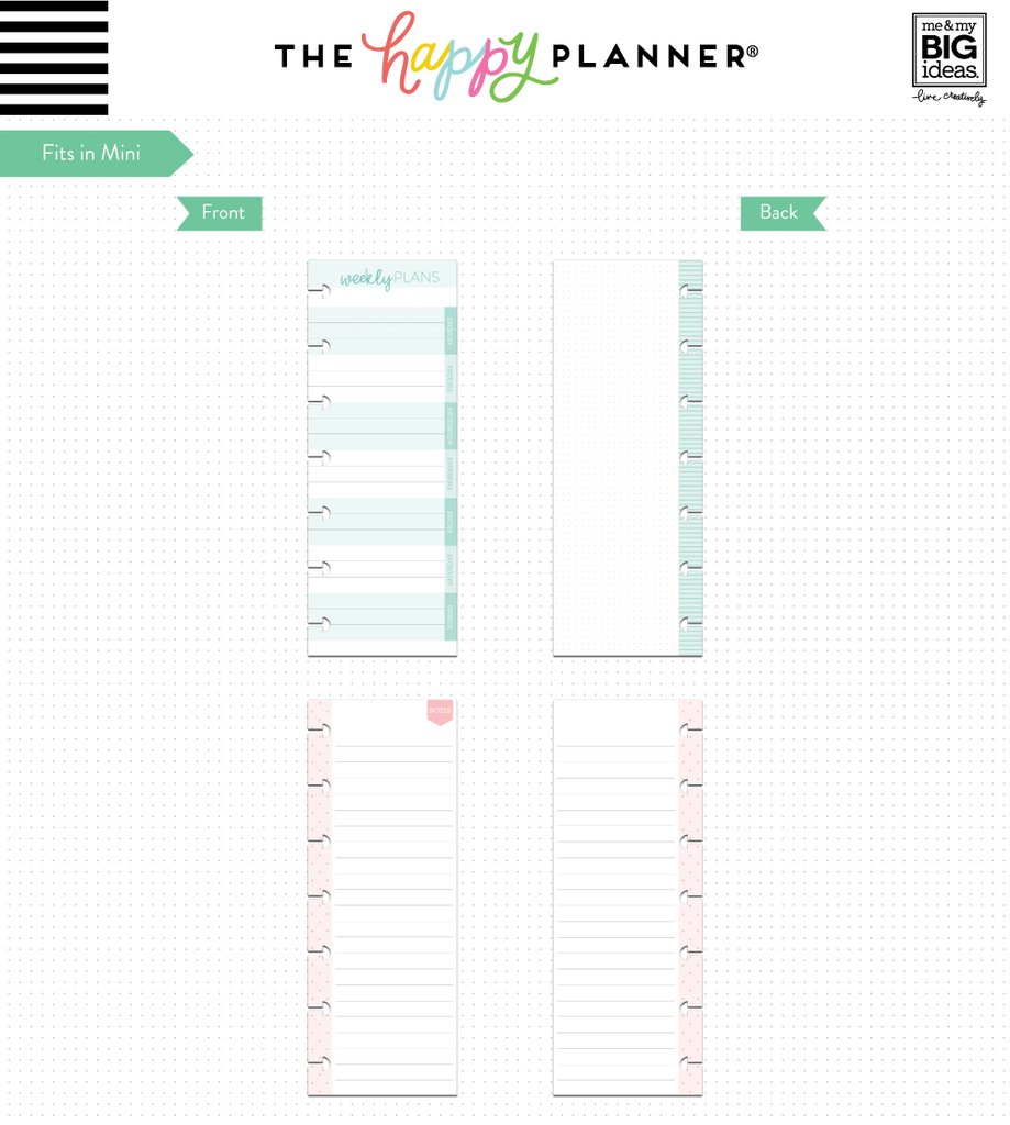 The Happy Planner - Me and My Big Ideas - Mini Refill Note Paper - Half ...