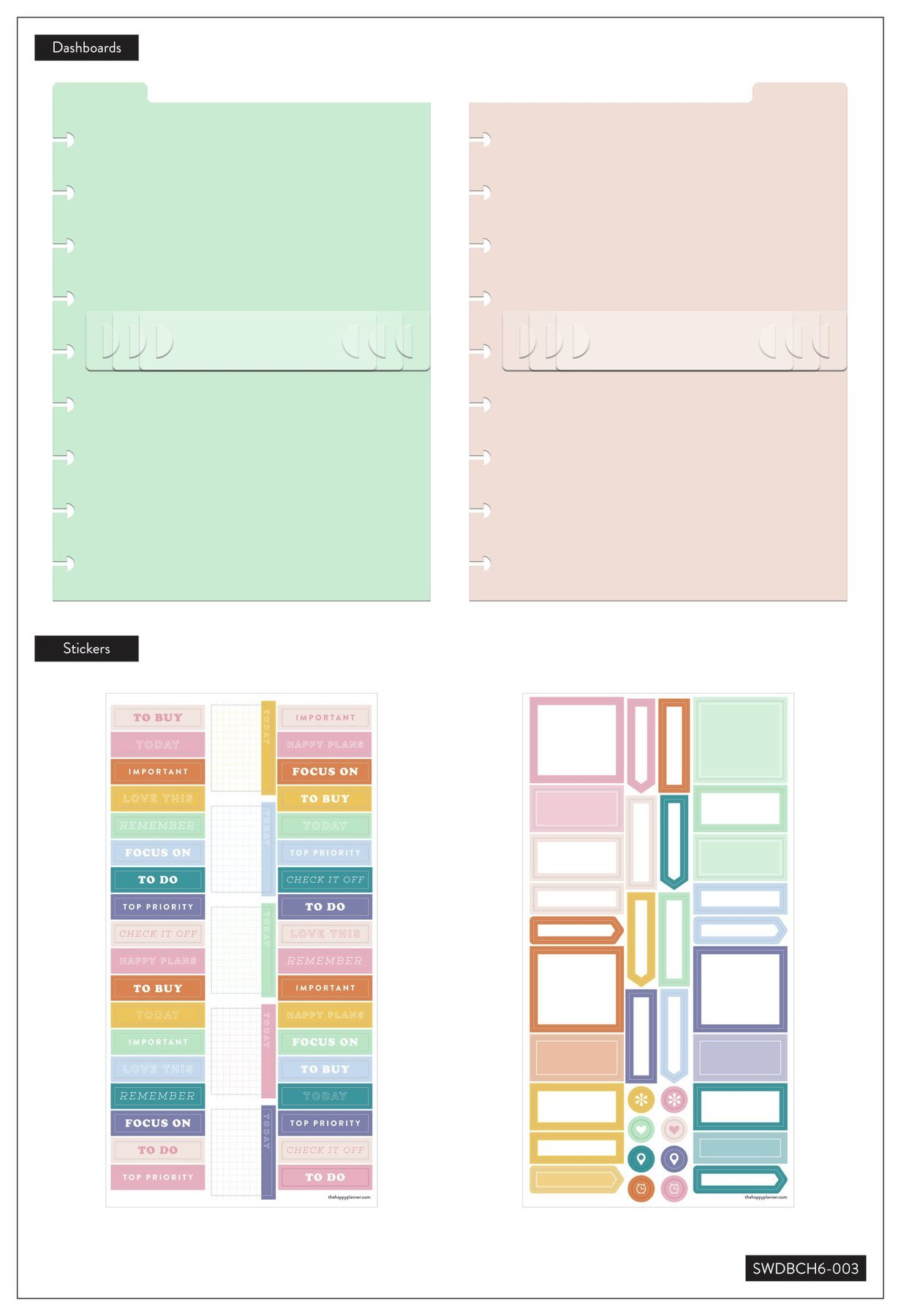 The Happy Planner - Me and My Big Ideas - Classic Dashboard Stickers ...