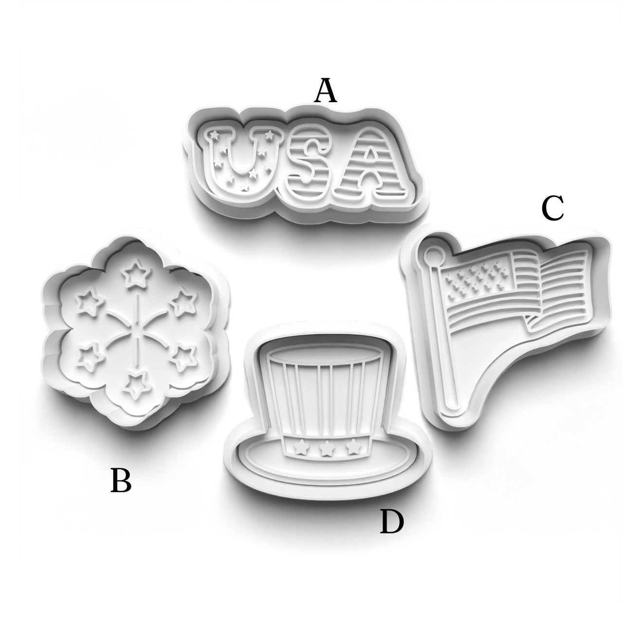 4th of July Stamp Cookie cutter Set - 0640 - Christines Molds