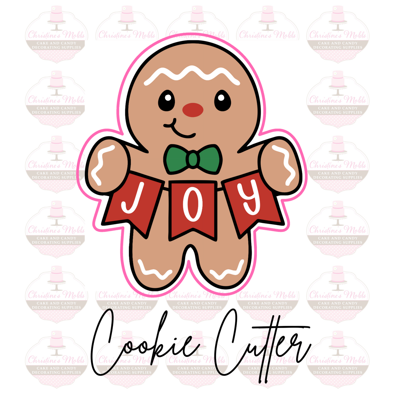 Gingerbread Holding Sign Christmas Cookie Cutter - Christines Molds