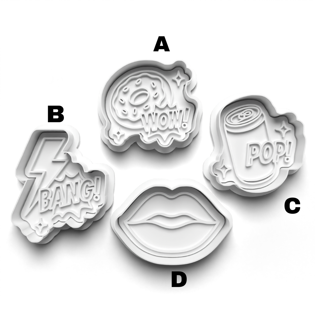 Retro Pop art Stamp and Cookie cutter Set 0929 - Christines Molds