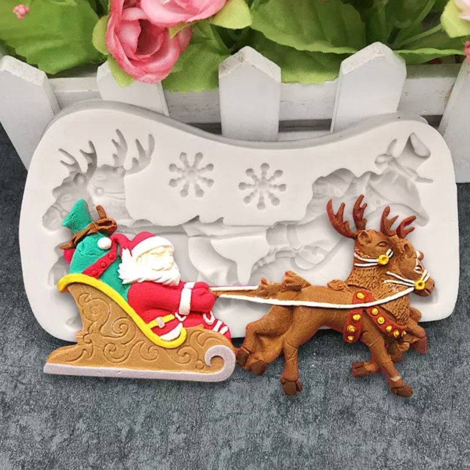 Santa with Sleigh silicone Mold - Christines Molds