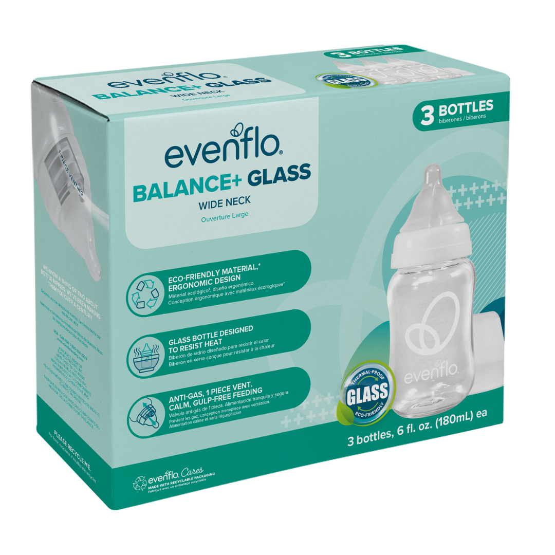 Evenflo Balance + Wide Neck Glass Bottles, 6oz - Lactation Hub