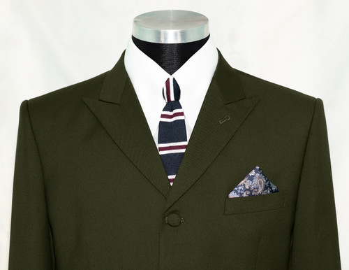 Paul Weller Four Buttons Olive Mod Suit with Peak Lapels 1960's