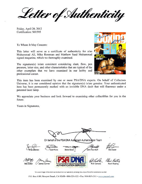 Muhammad Ali, Mike Rossman & Matthew Saad Muhammad. Autographed Boxing ...