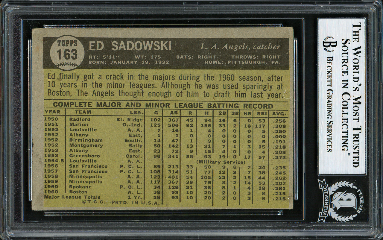 Ed Sadowski Autographed 1961 Topps Card #163 Los Angeles Angels "Best ...
