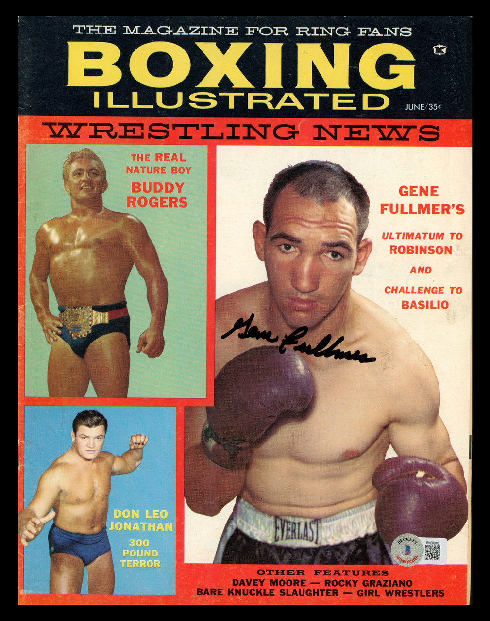 Gene Fullmer Autographed Boxing Illustrated Magazine Beckett BAS QR # ...