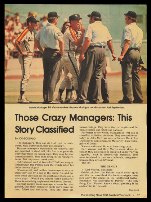 Earl Weaver Autographed 8.5x11.5 Magazine Page Photo Baltimore Orioles ...