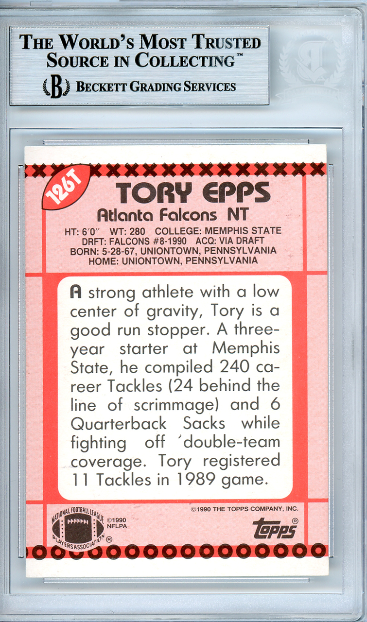 Tory Epps Autographed 1990 Topps Rookie Card #126T Atlanta Falcons ...