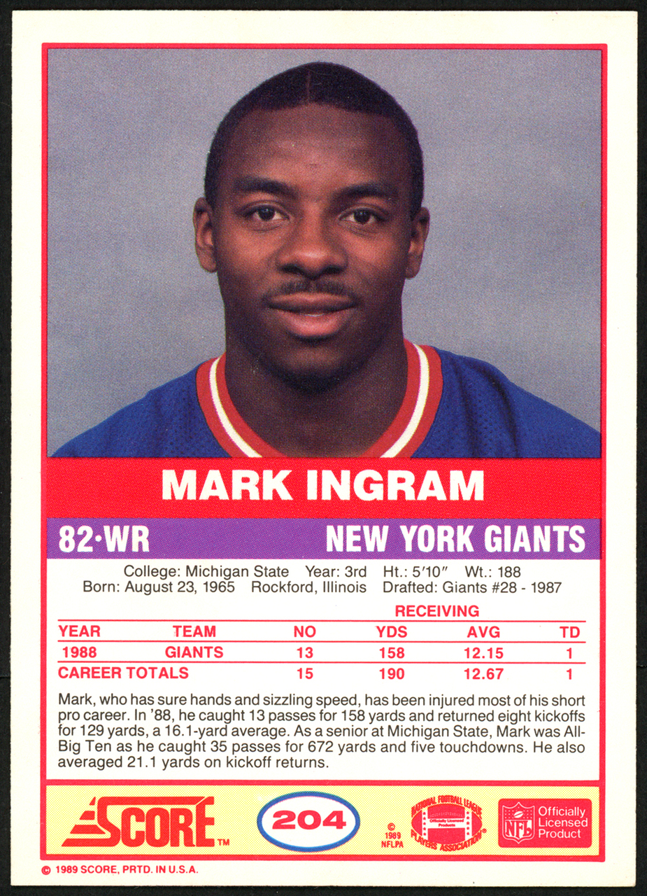 Mark Ingram Sr. Autographed 1989 Score Rookie Card #204 New York Giants ...