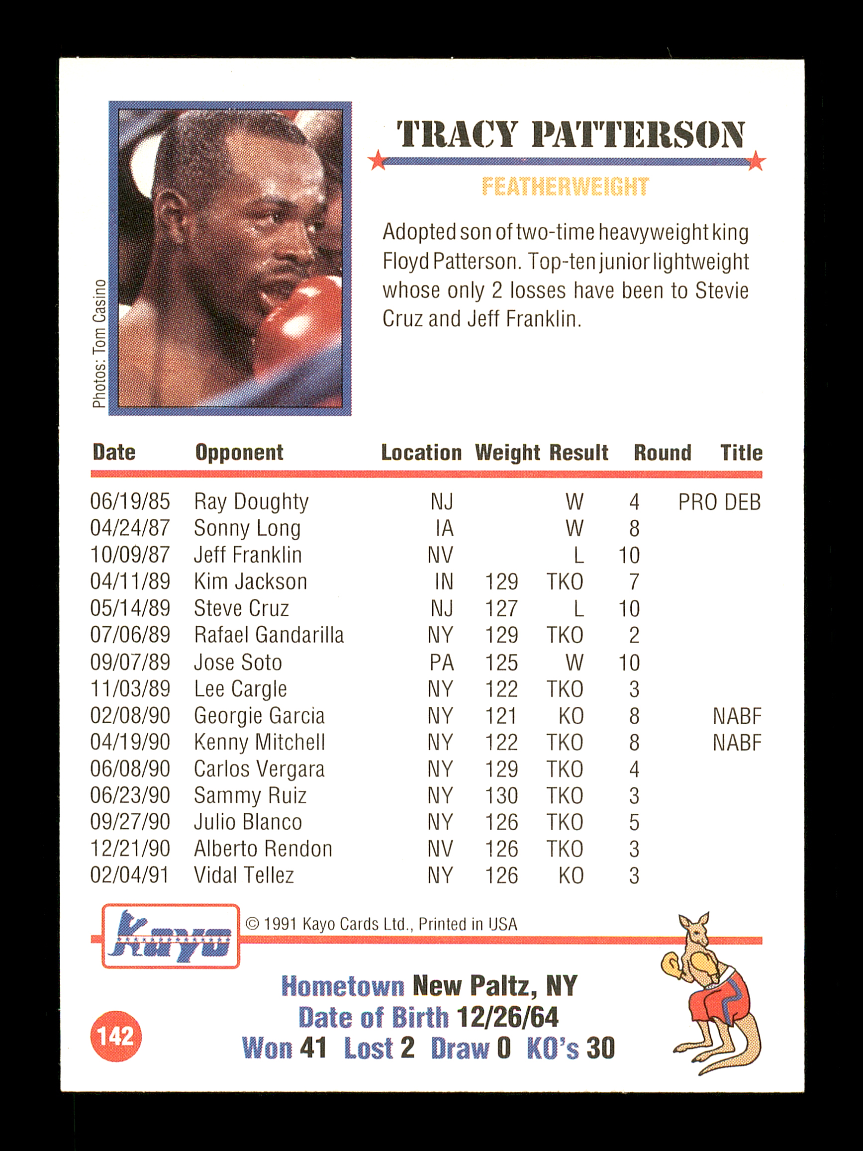 Tracy Patterson Autographed 1991 Kayo Card #142 SKU #167240 - Mill ...