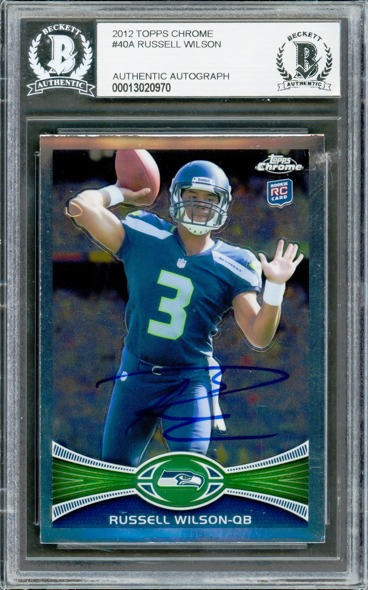 Russell Wilson Autographed 2012 Topps Chrome Rookie Card #40A Seattle ...