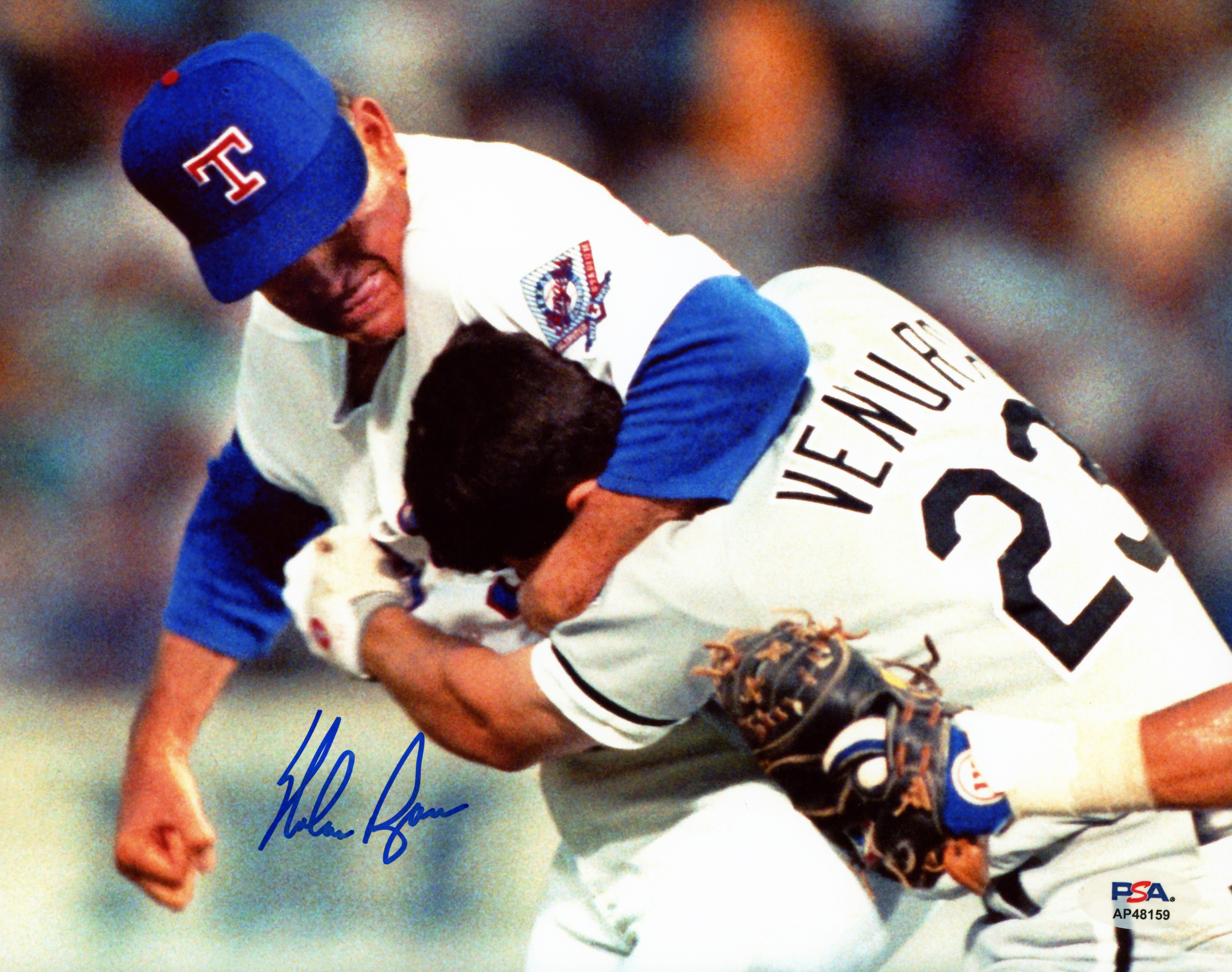 Nolan Ryan Autographed Framed 8x10 Photo Texas Rangers Fight vs. Robin ...