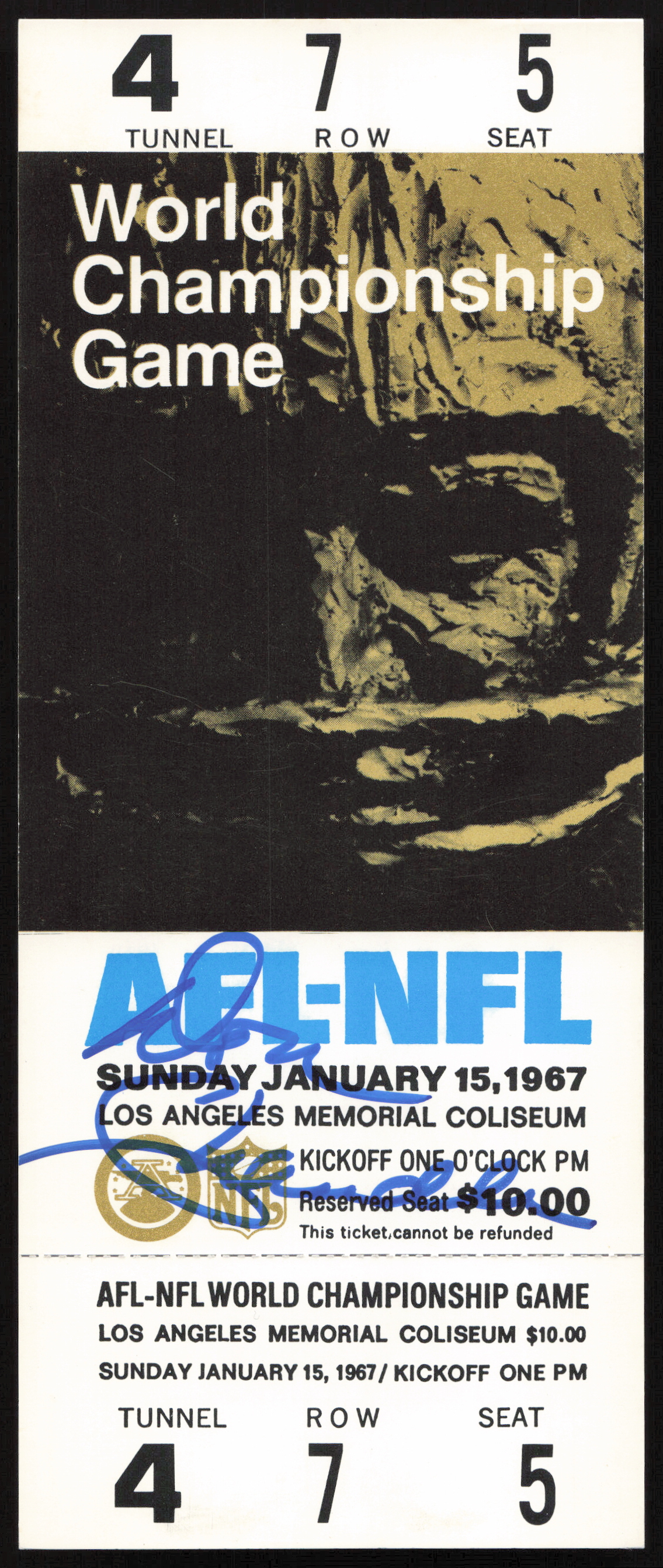 Don Chandler Autographed Super Bowl I Replica Ticket (1967) Green Bay ...