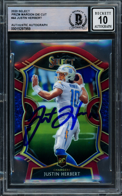 Justin Herbert Autographed 2020 Select Prizm Maroon Die Cut Rookie Card ...