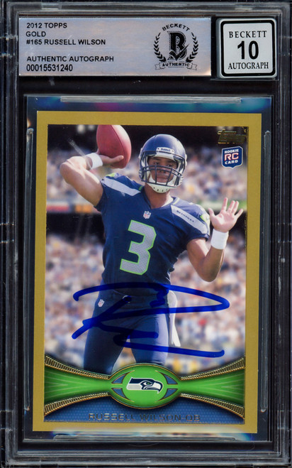 Russell Wilson Autographed 2012 Topps Gold Rookie Card #165 Seattle ...
