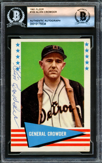 Alvin General Crowder Autographed 1961 Fleer Card #102 Detroit Tigers ...